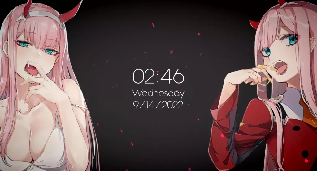 Live wallpaper Zero Two TimeDate download on VSThemes.org
