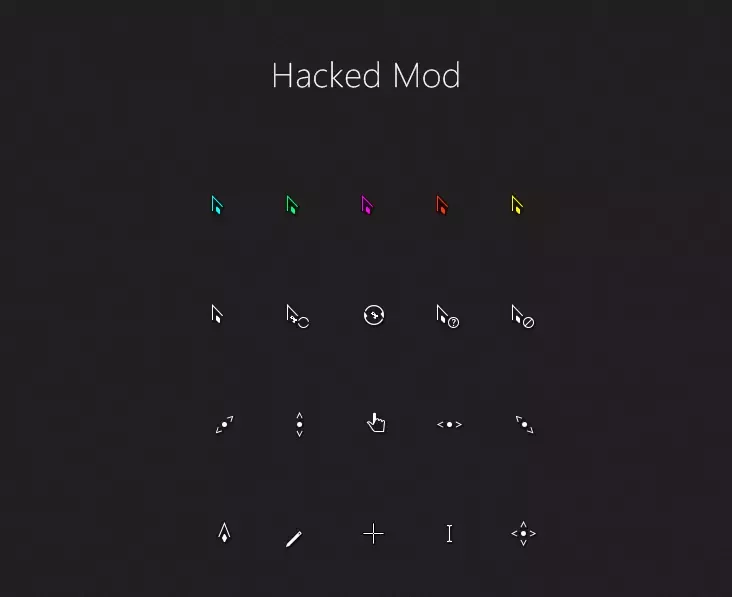 Cursors Hacked Mod, Black + 5 colors on Windows download on VSThemes.org