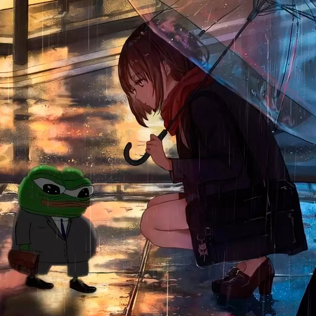 Live wallpaper PEPE IN THE RAIN WITH ANIME GIRL download on VSThemes.org