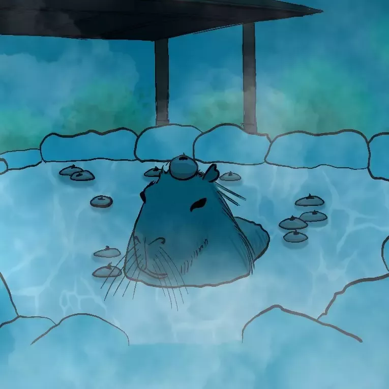 Live wallpaper Cartoon capybara on hot springs download on VSThemes.org