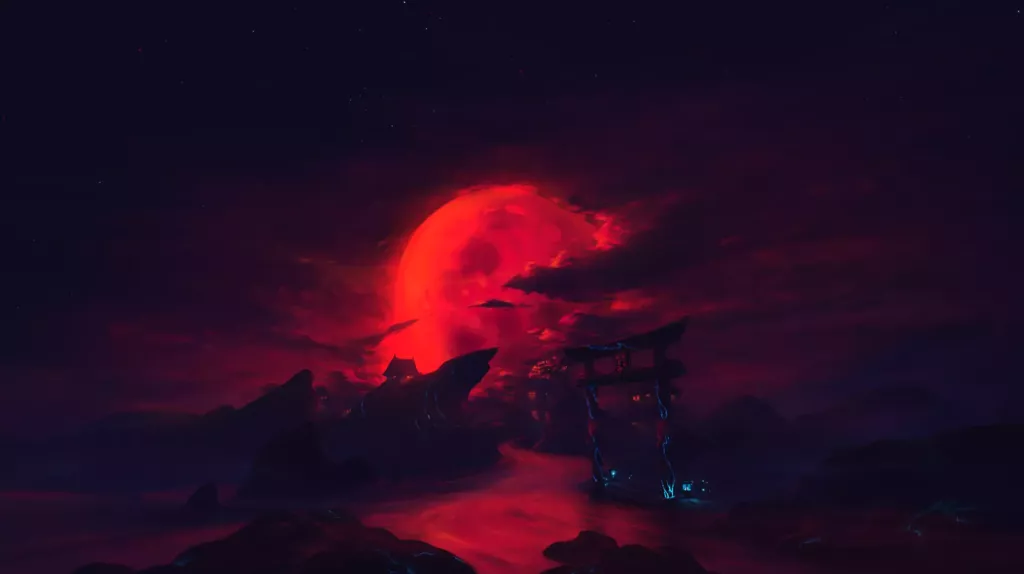 Живые обои BloodMoon Japan 4k скачать на VSThemes.org
