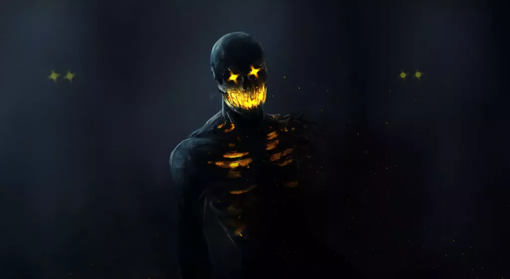 Живые обои Soulless burnt smoldering skeleton 4k скачать на VSThemes.org