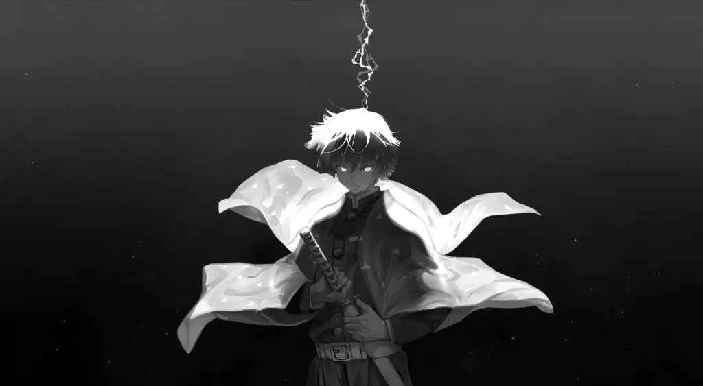 Живые обои Zenitsu Thunder Breathing Monochrome скачать на VSThemes.org