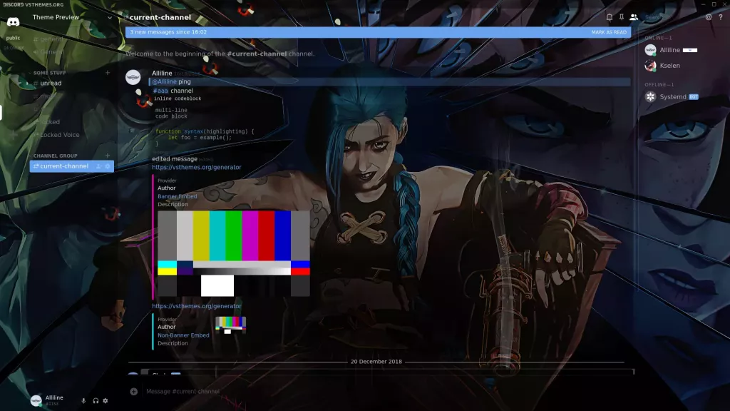 Theme Jinx Arcane v.3 for Discord download on VSThemes.org