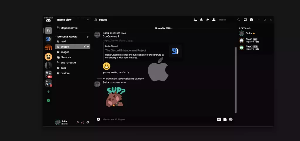 Theme Apple Dark for Discord download on VSThemes.org