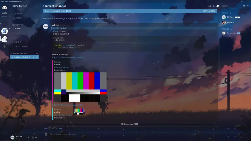 Theme Sunset Wallpaper for Discord download on VSThemes.org