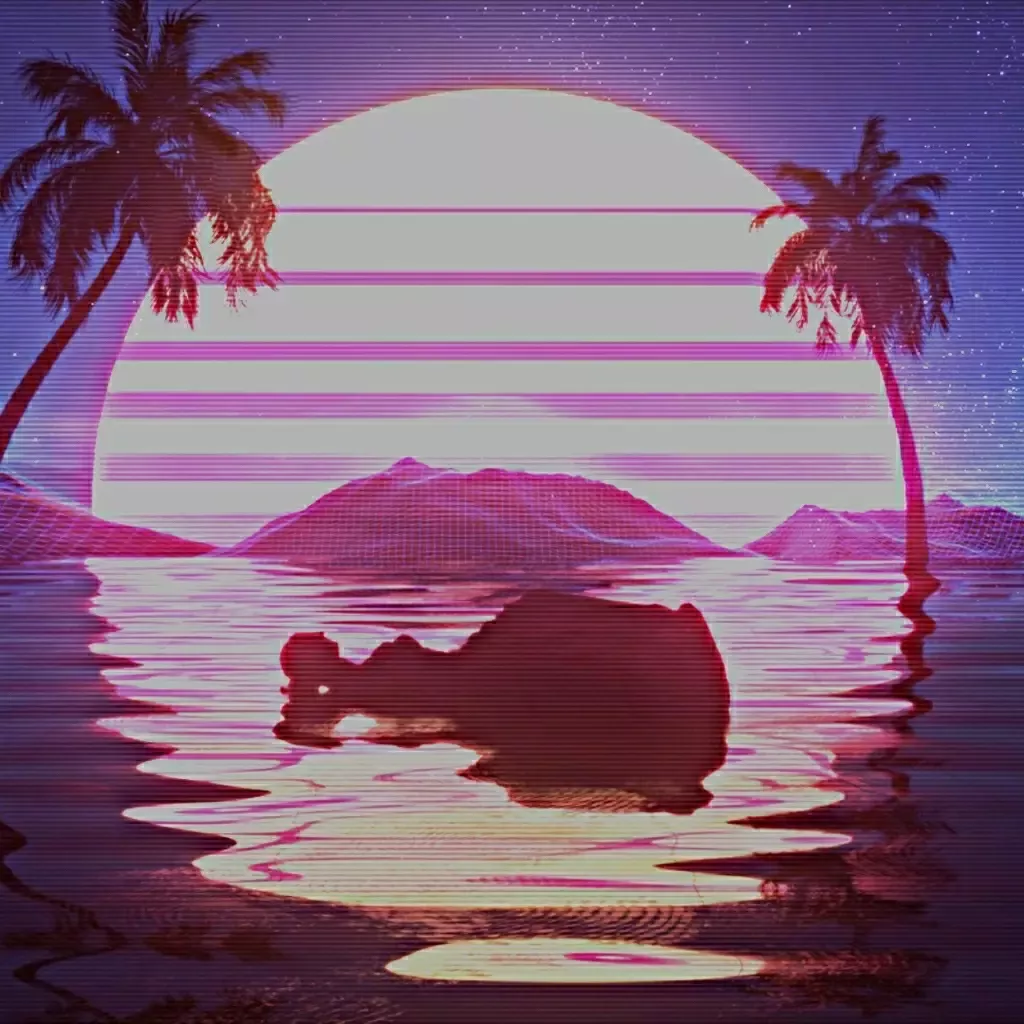 Live wallpaper Vaporwave, an island at sunset download on VSThemes.org