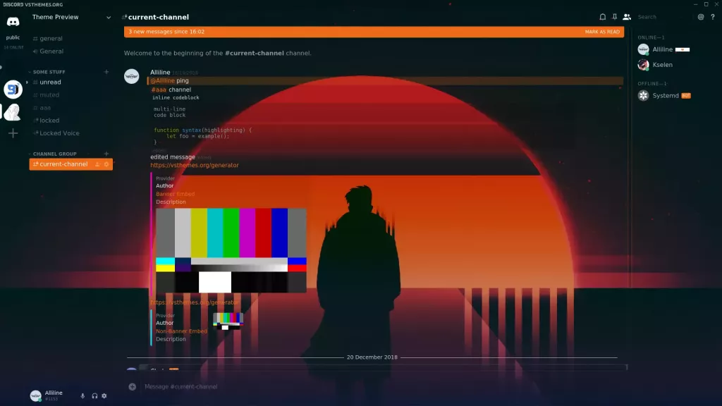 Theme RetroWave Wallpaper for Discord download on VSThemes.org