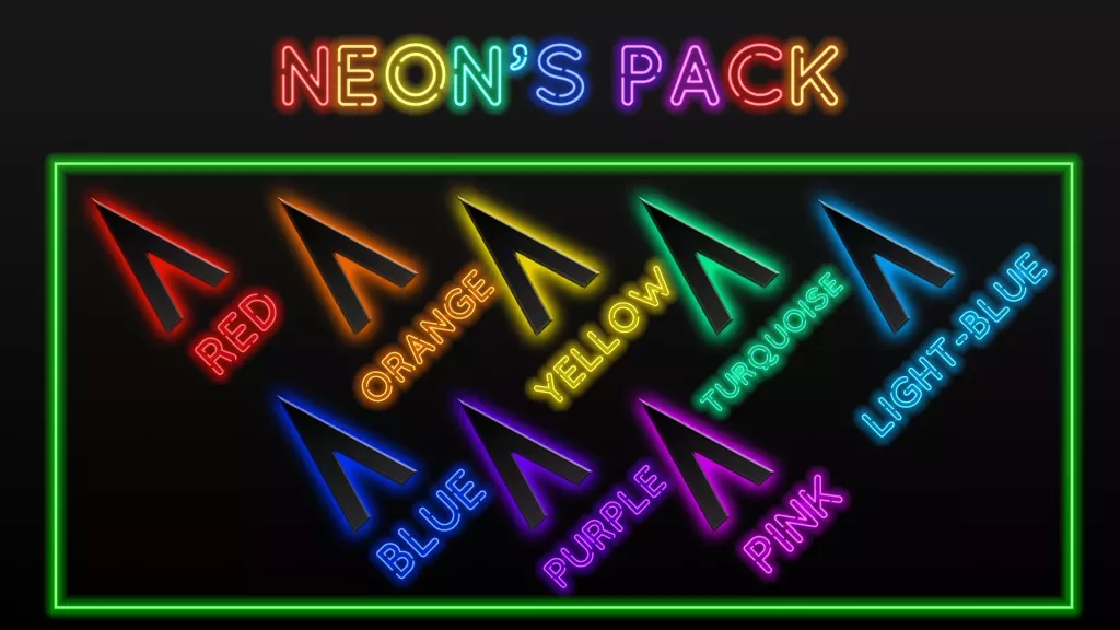 Cursors Neon pack, 8 colors on Windows download on VSThemes.org