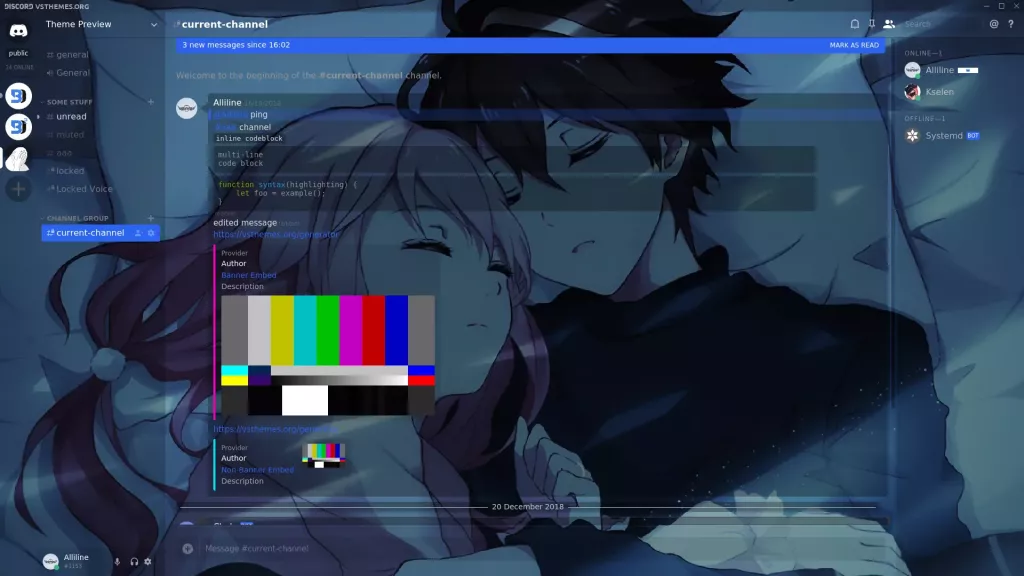 Theme sleep in an embrace for Discord download on VSThemes.org