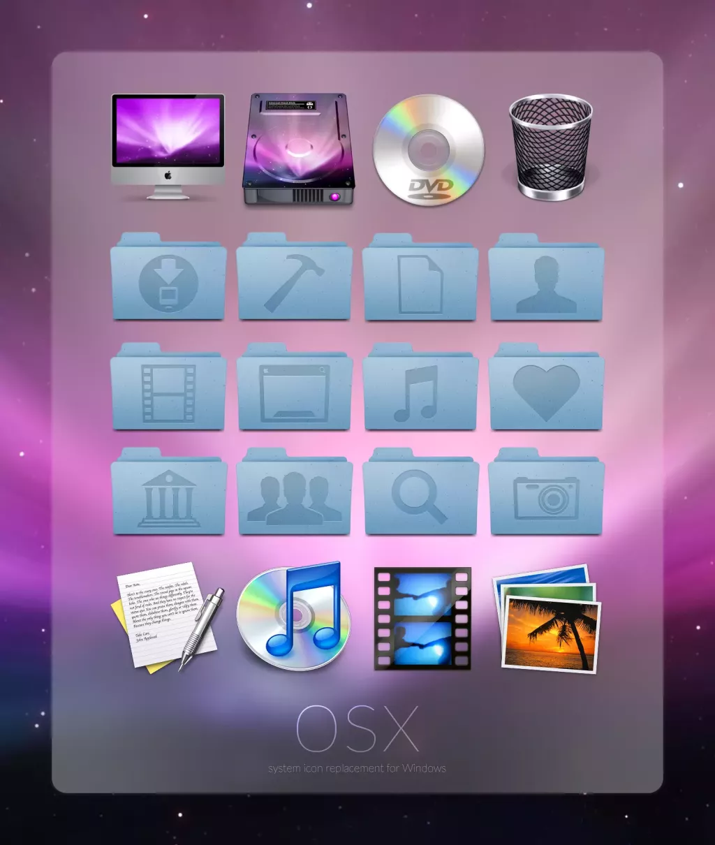 Icons Apple OS X, blue folders iPack download on VSThemes.org
