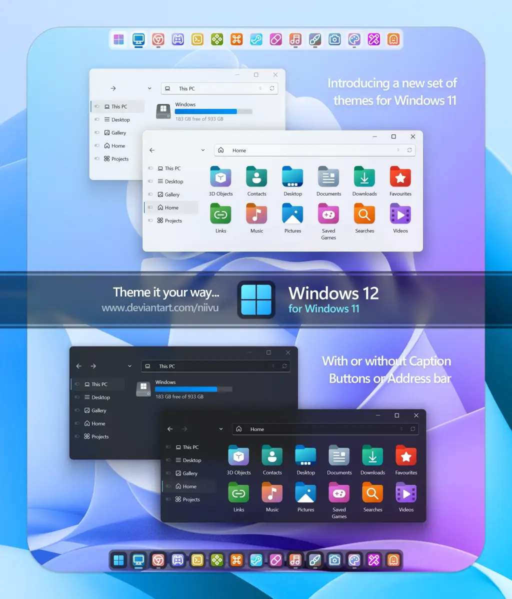 Theme Windows 12 Light and Dark for Windows 11 download on VSThemes.org