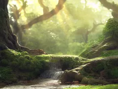 Live wallpaper Forest Creek Sunset download on VSThemes.org