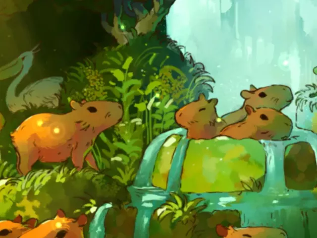 Live wallpaper Cartoon capybara on hot springs download on VSThemes.org