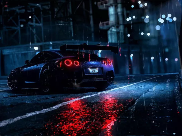 Live wallpaper Nissan GT-R - Rain - Night [1440p] download on VSThemes.org