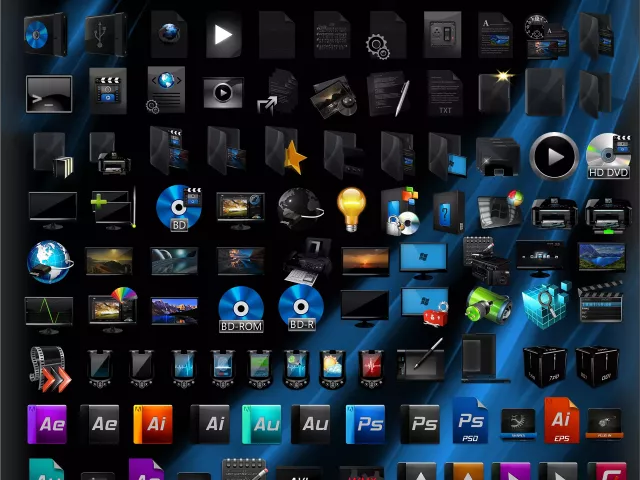 Icons Tech, black and blue set iPack download on VSThemes.org