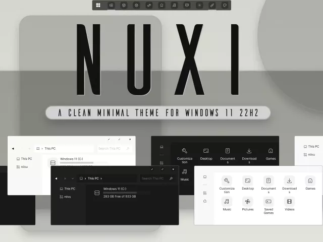 Theme Nux, dark and light versions for Windows 11 download on VSThemes.org