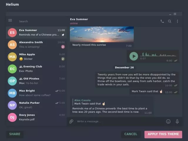 Theme Material dark for Telegram download on VSThemes.org